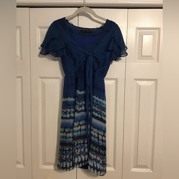 Zara | Dresses | Zara Woman Blue Watercolor Print Ruffle Dress | Poshmark